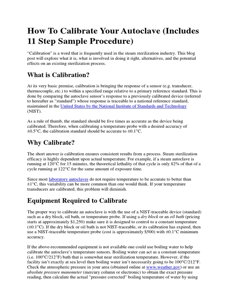 Autoclave Calibration: Step-by-Step Guide | PDF | Calibration | Sensor
