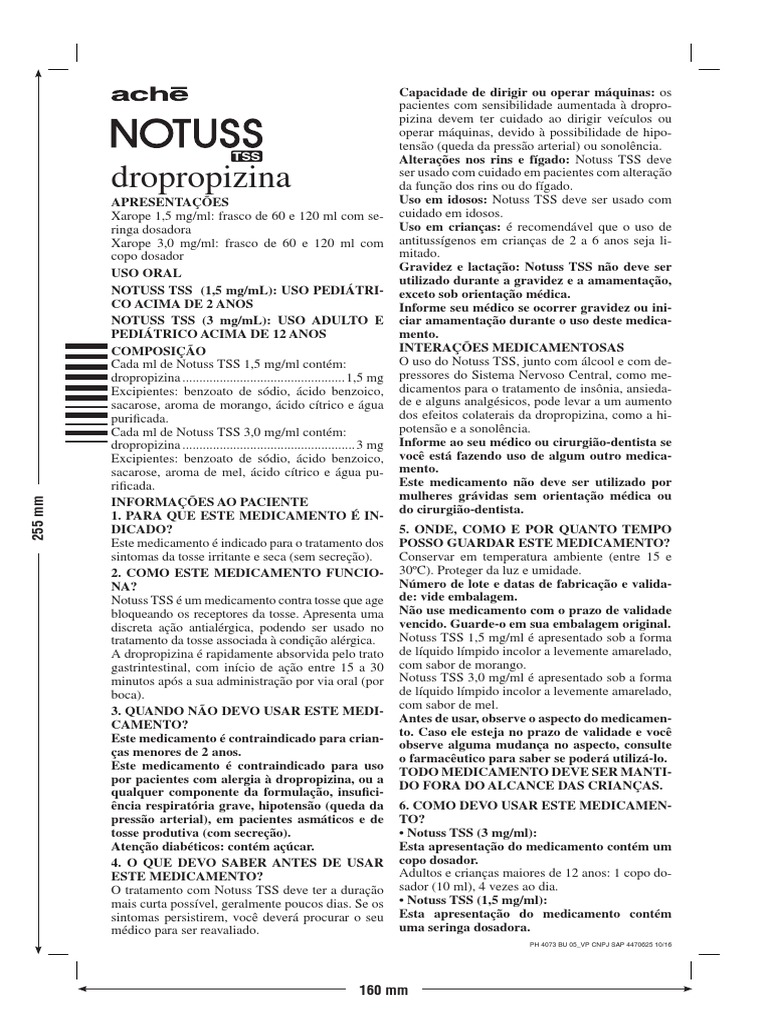Bula do Xarope Notuss TSS | PDF | Gravidez | Farmacêutico
