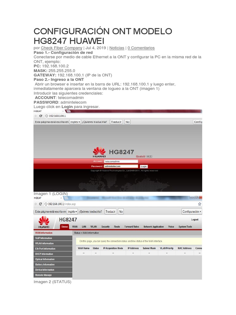 Configuración Ont Modelo HG8247 Huawei | PDF | Redes de computadoras ...