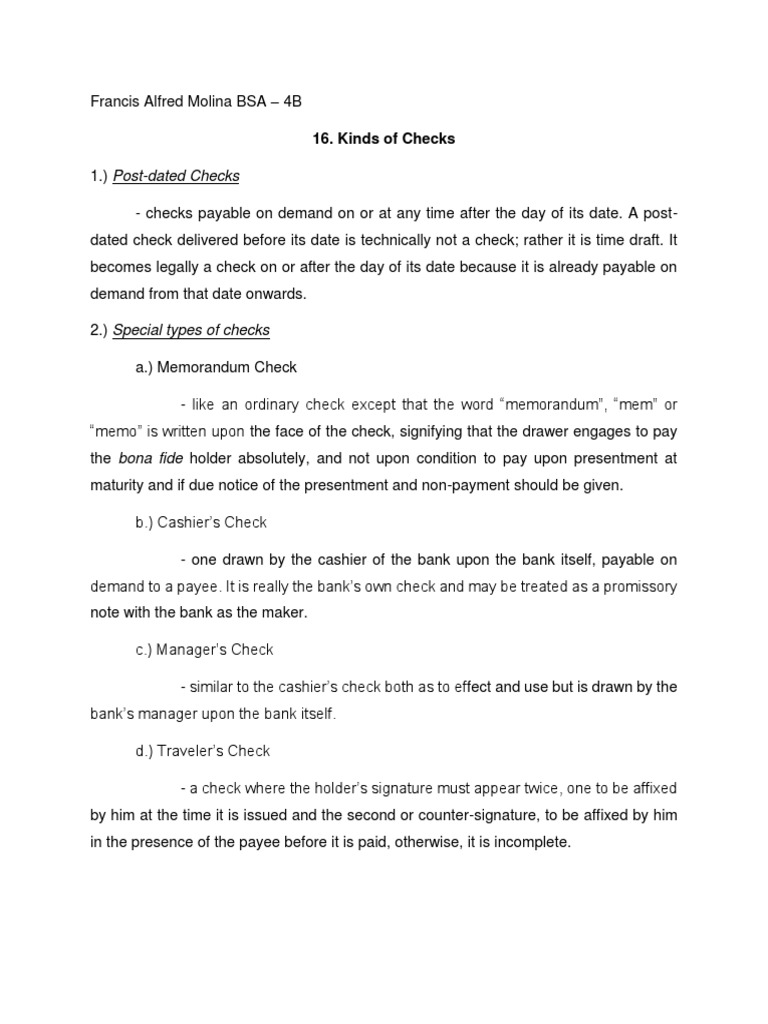 Types of Check | PDF | Cheque | Financial Technology