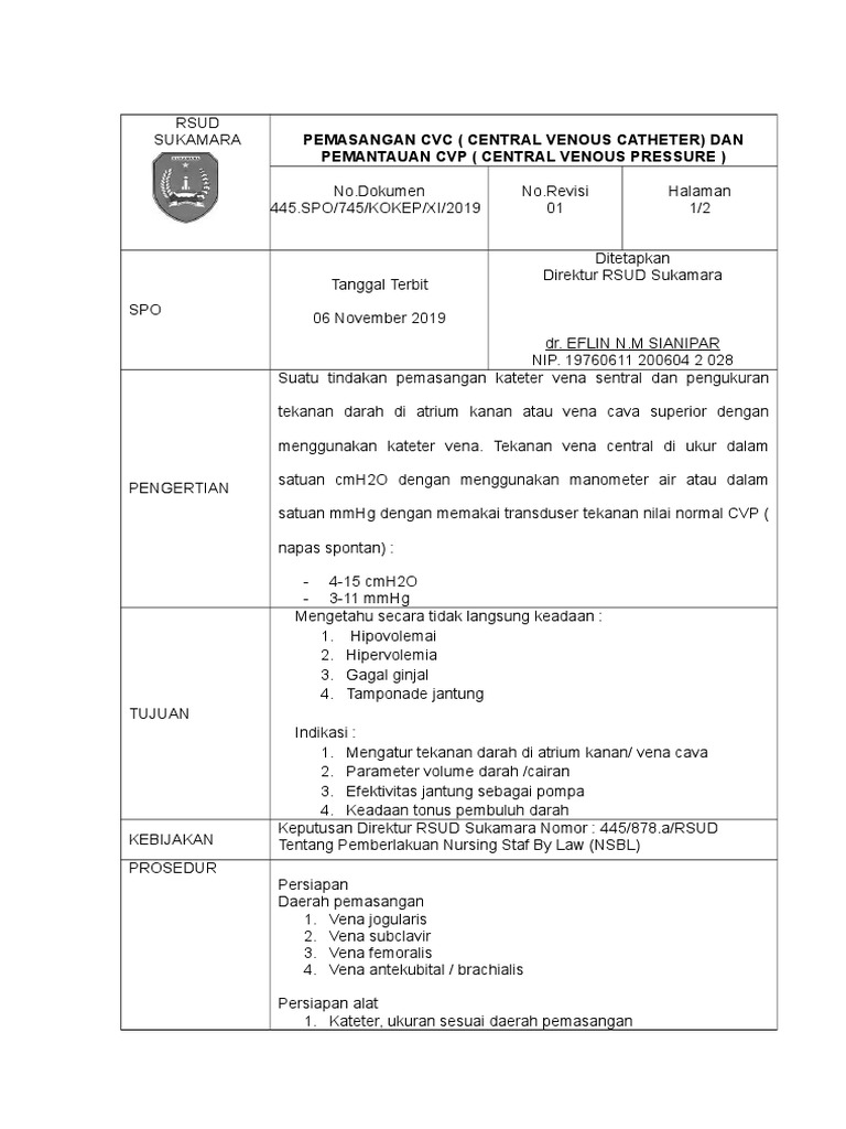 PEMASANGAN CVC (CENTRAL VENOUS CATHETER) DAN PEMANTAUAN CVP (CENTRAL ...
