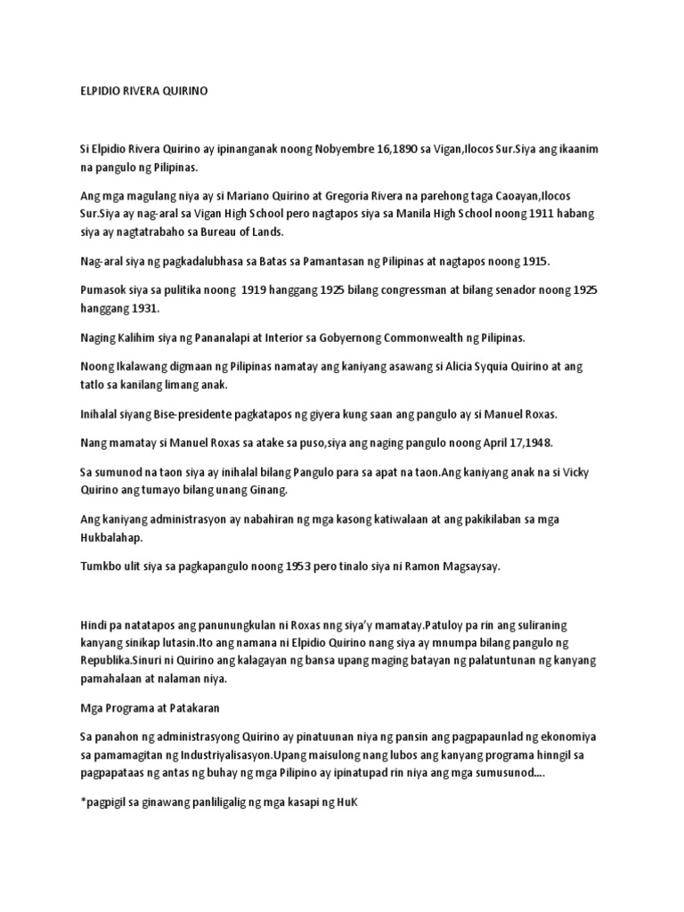 Elpidio Rivera Quirino | PDF