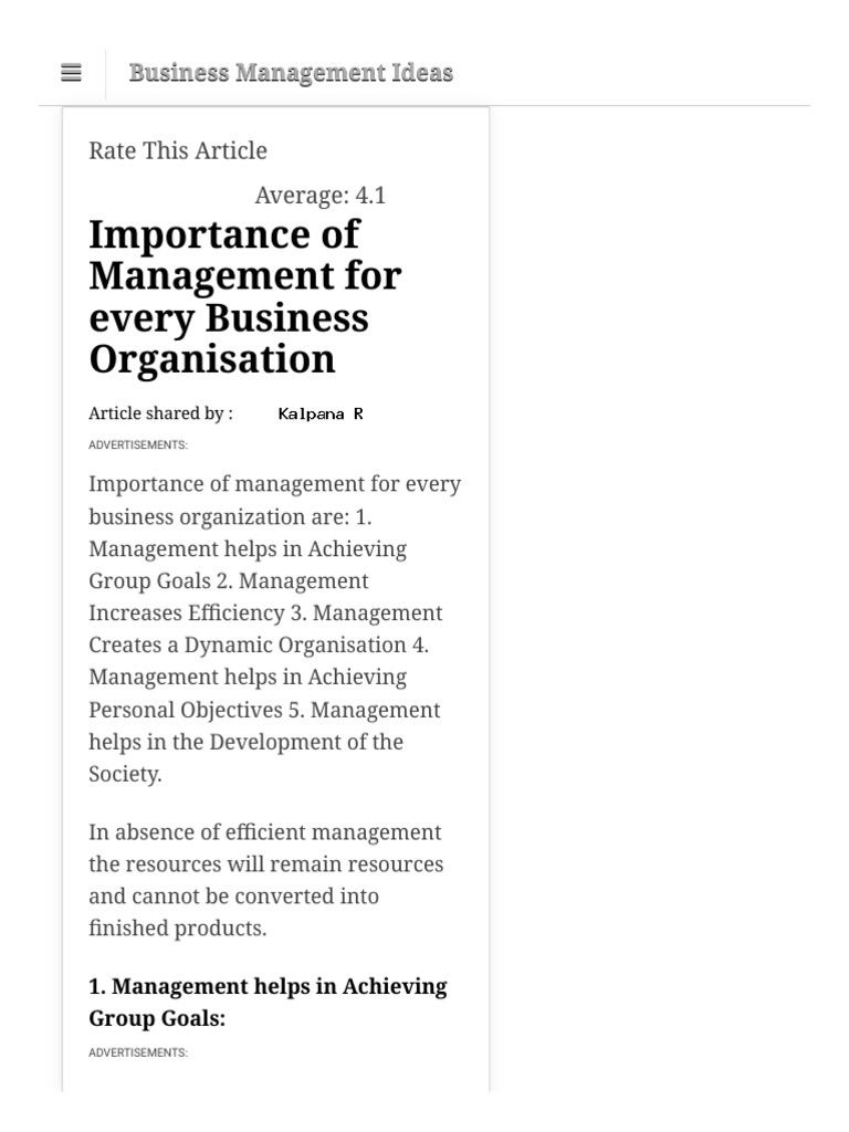 Importance of Management | PDF | Goal | Leadership