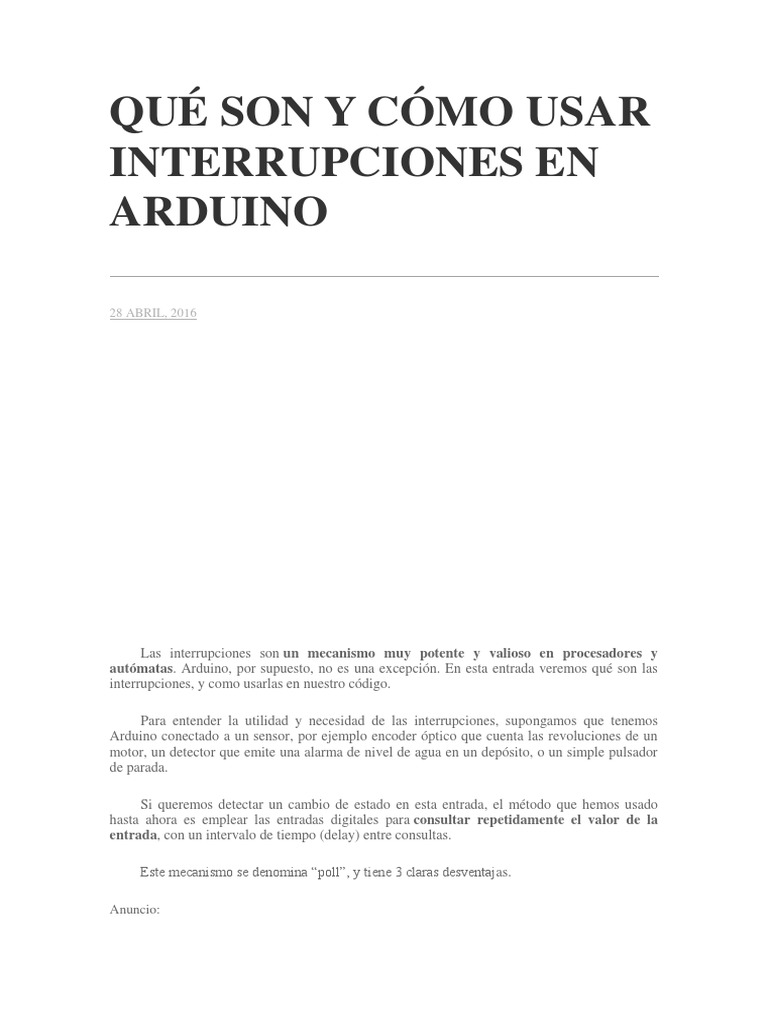 Qué Son y Cómo Usar Interrupciones en Arduino | Descargar gratis PDF | Hardware de la ...