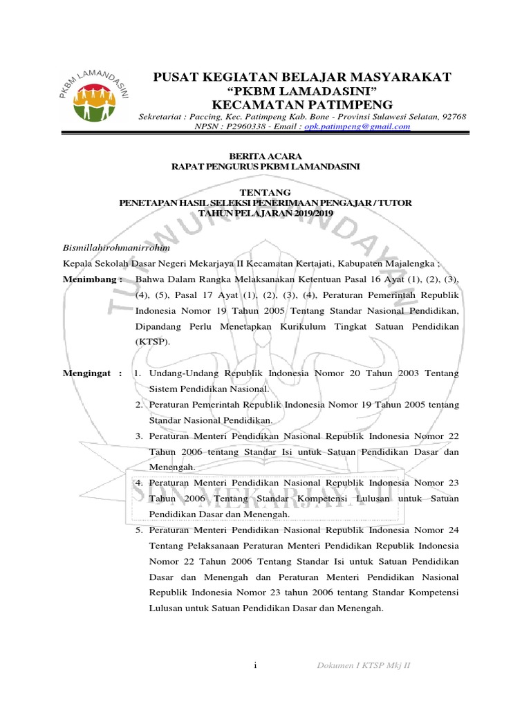 SK Pemberlakuan Kurikulum | PDF