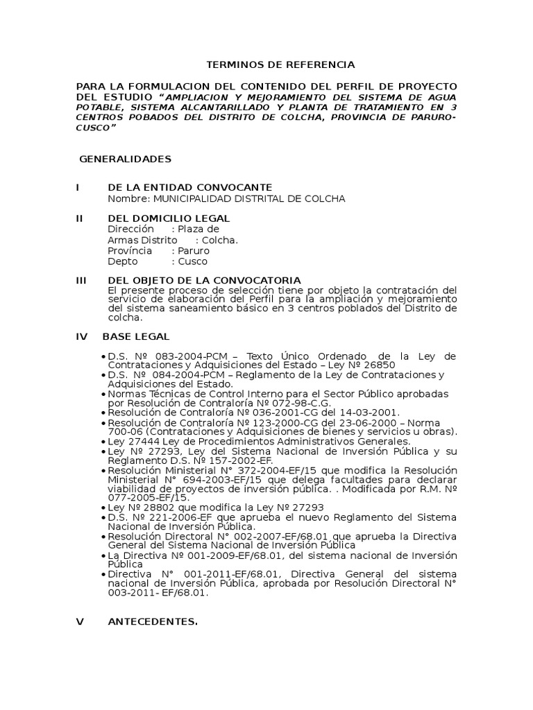 Formato de TDR Ok | PDF | Oferta (economía) | Agua