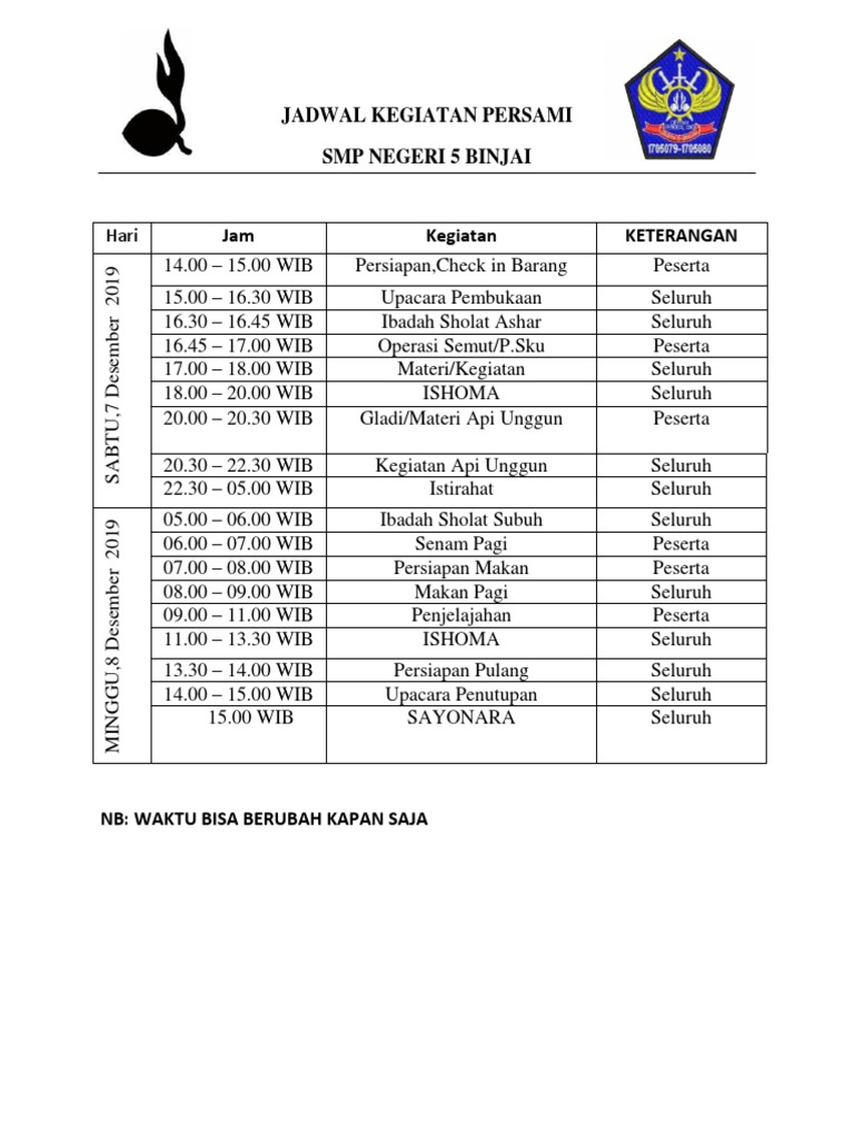Jadwal Kegiatan Persami 2019 | PDF