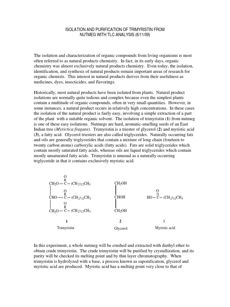 Isolation of Trimyristin from Nutmeg | PDF | Thin Layer Chromatography ...