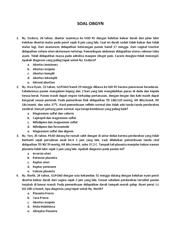 Soal Ujian OBGYN: Kasus Kehamilan dan Persalinan | PDF