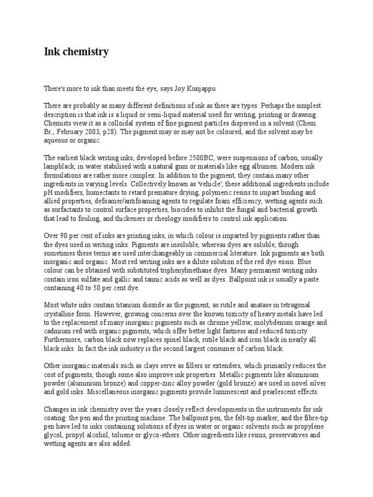 Ink Chemistry | PDF | Surfactant | Ink