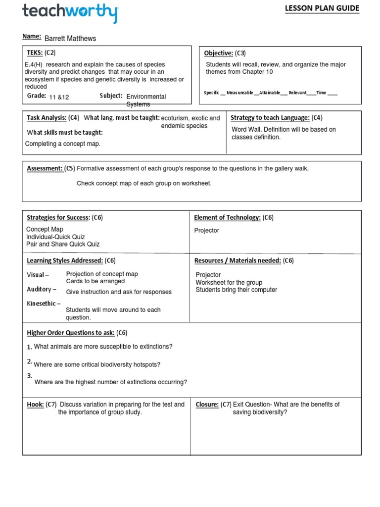 Lesson Plan Guide LPG Complete10 04 1 | PDF | Biodiversity | Lesson Plan