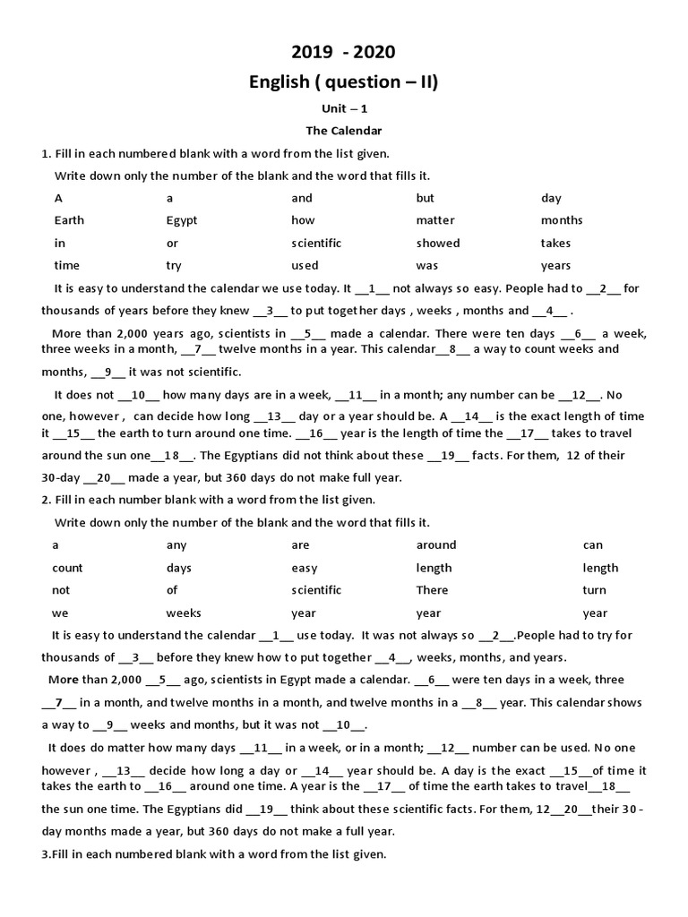 2019 Cloze Type | PDF | Clock | Moon