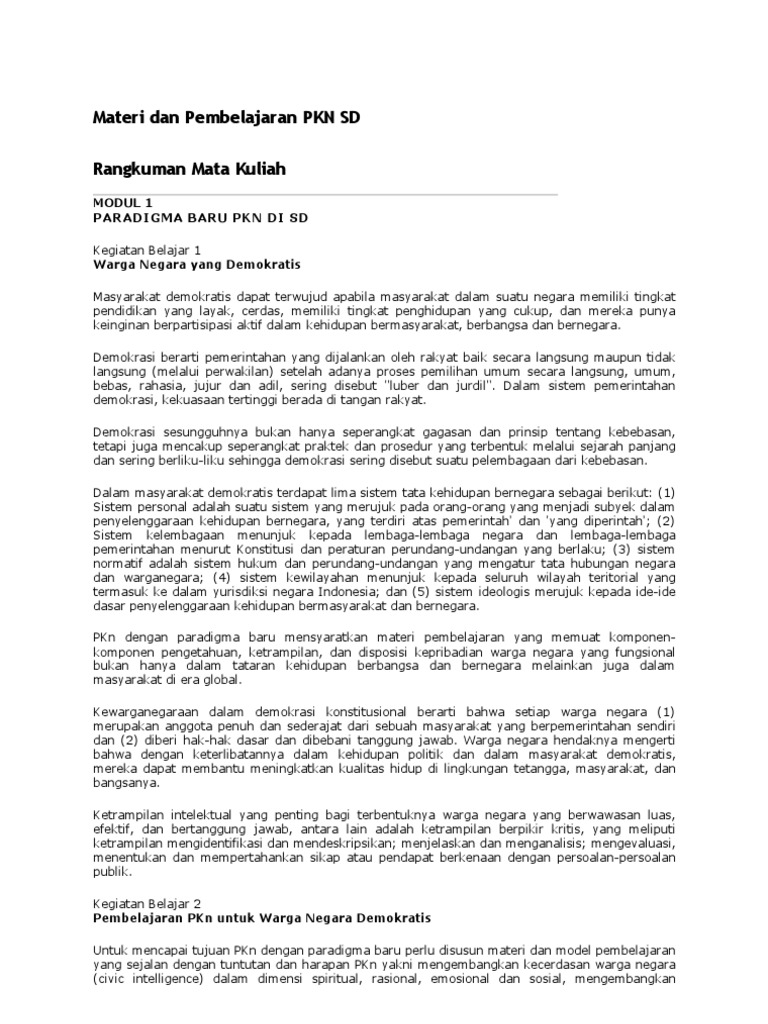 Materi Dan Pembelajaran PKN SD 1 | PDF