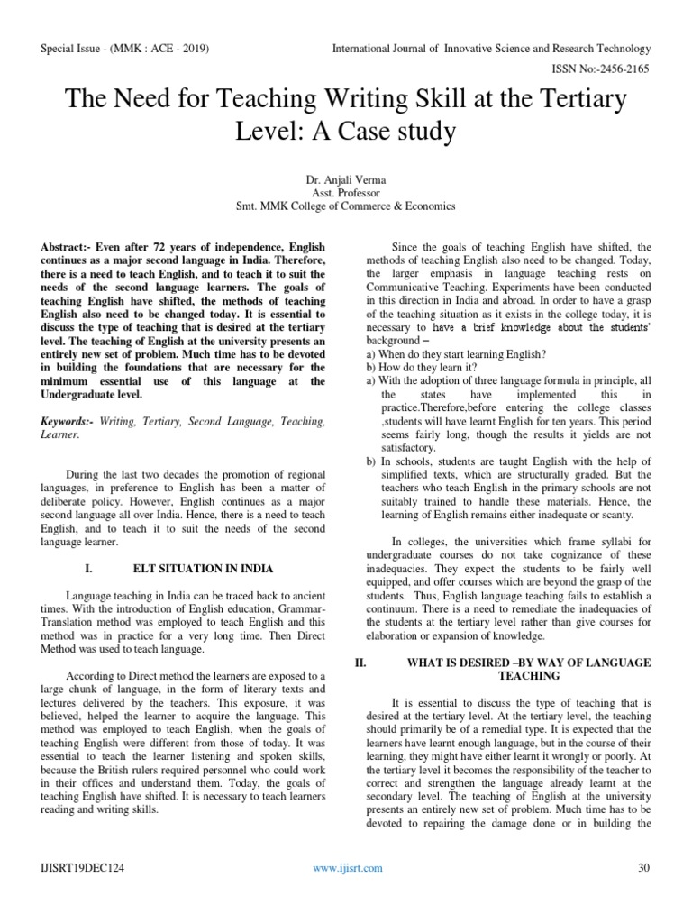The Need For Teaching Writing Skill at The Tertiary Level: A Case Study ...