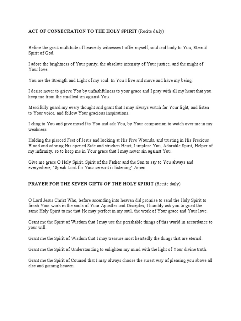 Act of Consecration to the Holy Spirit | Grace In Christianity | Prayer