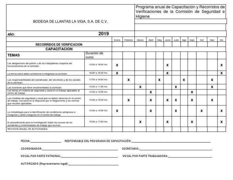 Programa Anual de Capacitacion y Recorridos de Verificaciones de La Comision de Seguridad e ...