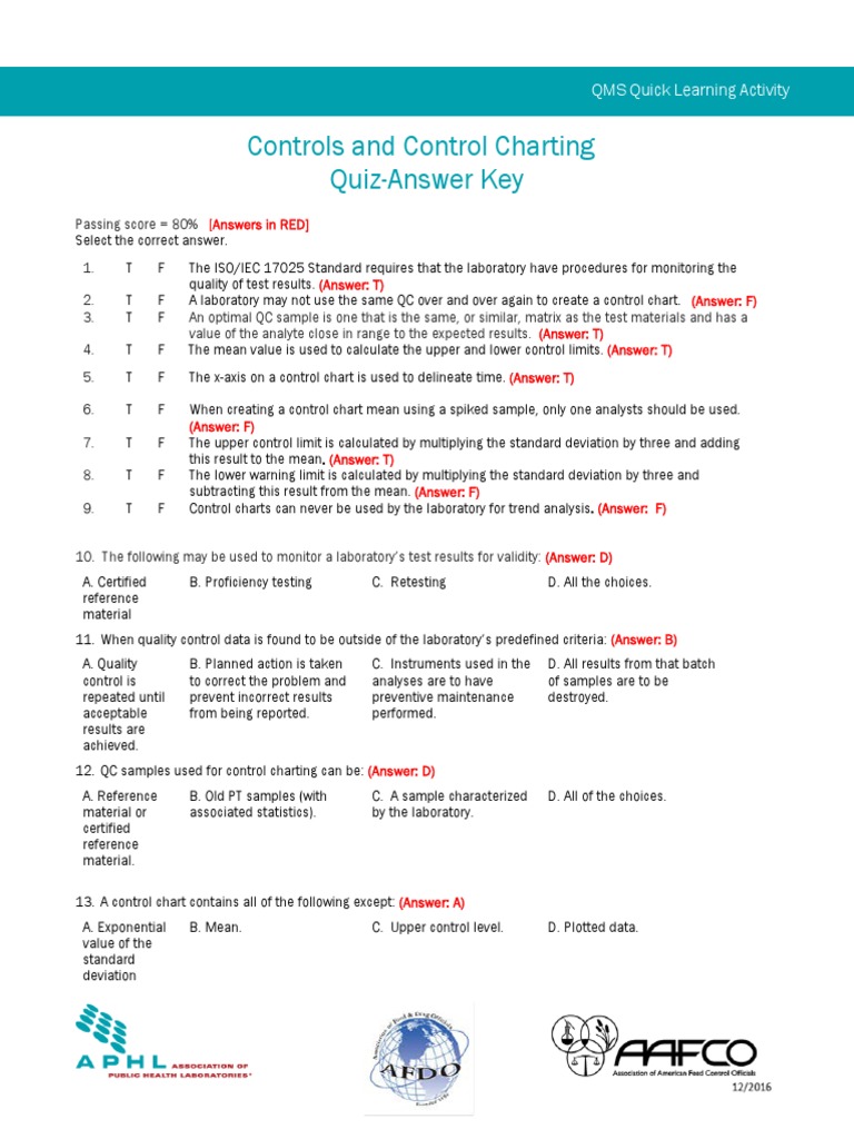 Quality Management System Controls and Control Charting Quiz Answer Key ...