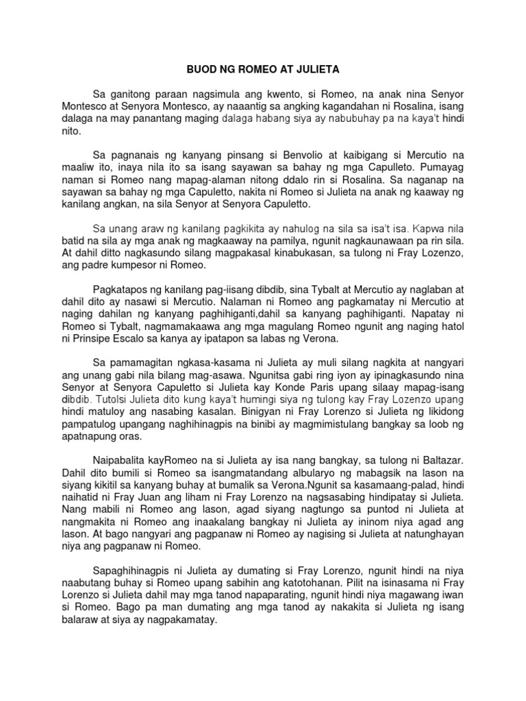 Buod NG Romeo at Julieta | PDF