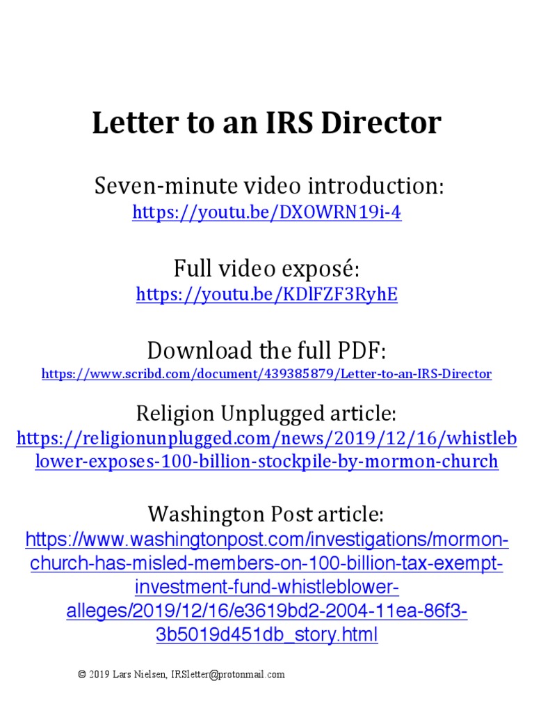 Letter To An IRS Director | PDF | The Church Of Jesus Christ Of Latter ...
