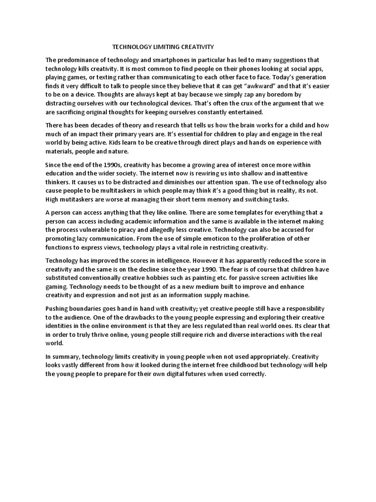 Technology Limiting Creativity | PDF | Creativity | Attention