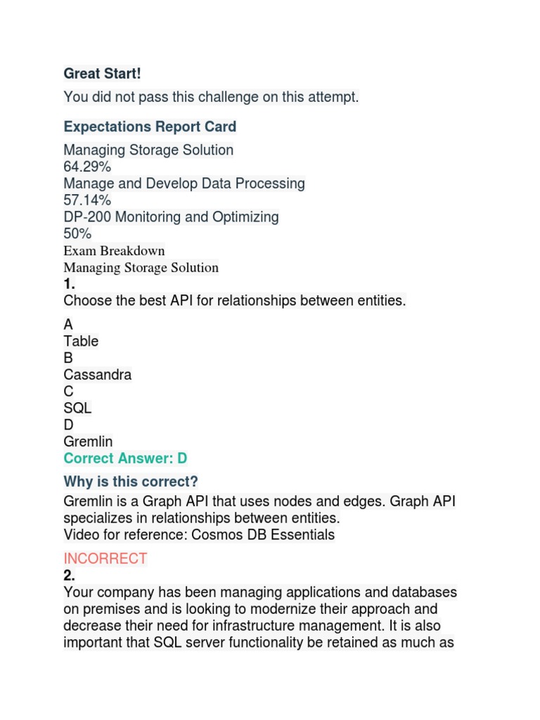 DP 200 - LA Practice Test | PDF | Apache Spark | Relational Database