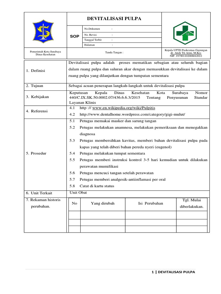 14 Sop Devitalisasi Pulpa | PDF