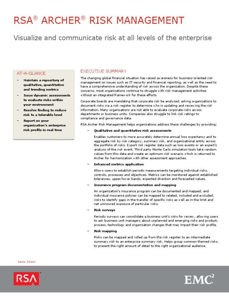 RSA Archer Risk MGMT Datasheet 062013 | PDF | Risk Management | Risk ...