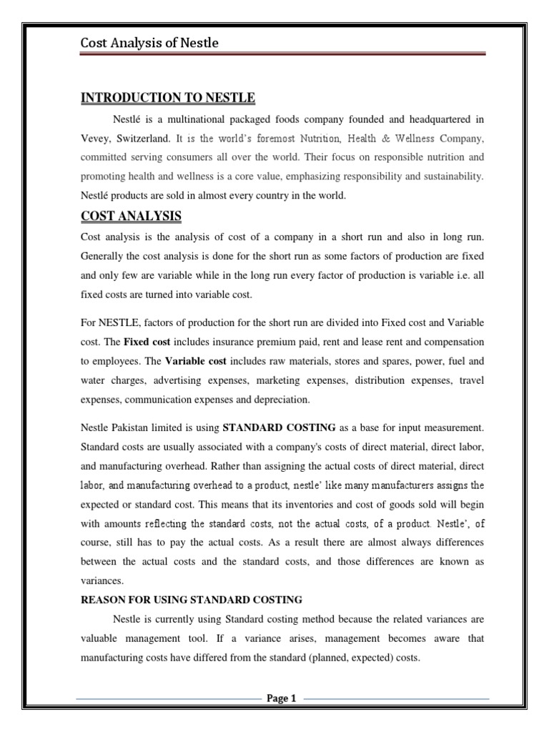 Cost Analysis of Nestle | PDF | Cost | Labour Economics