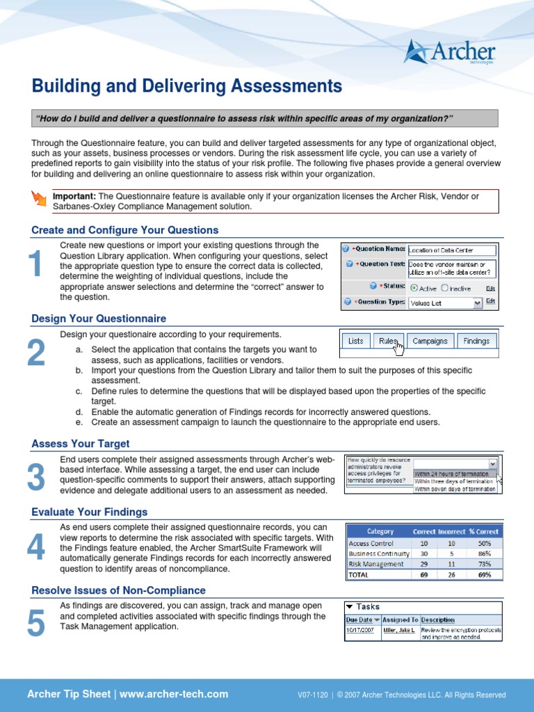 Building and Delivering Assessments - Archer Tip Sheet | PDF | Risk ...