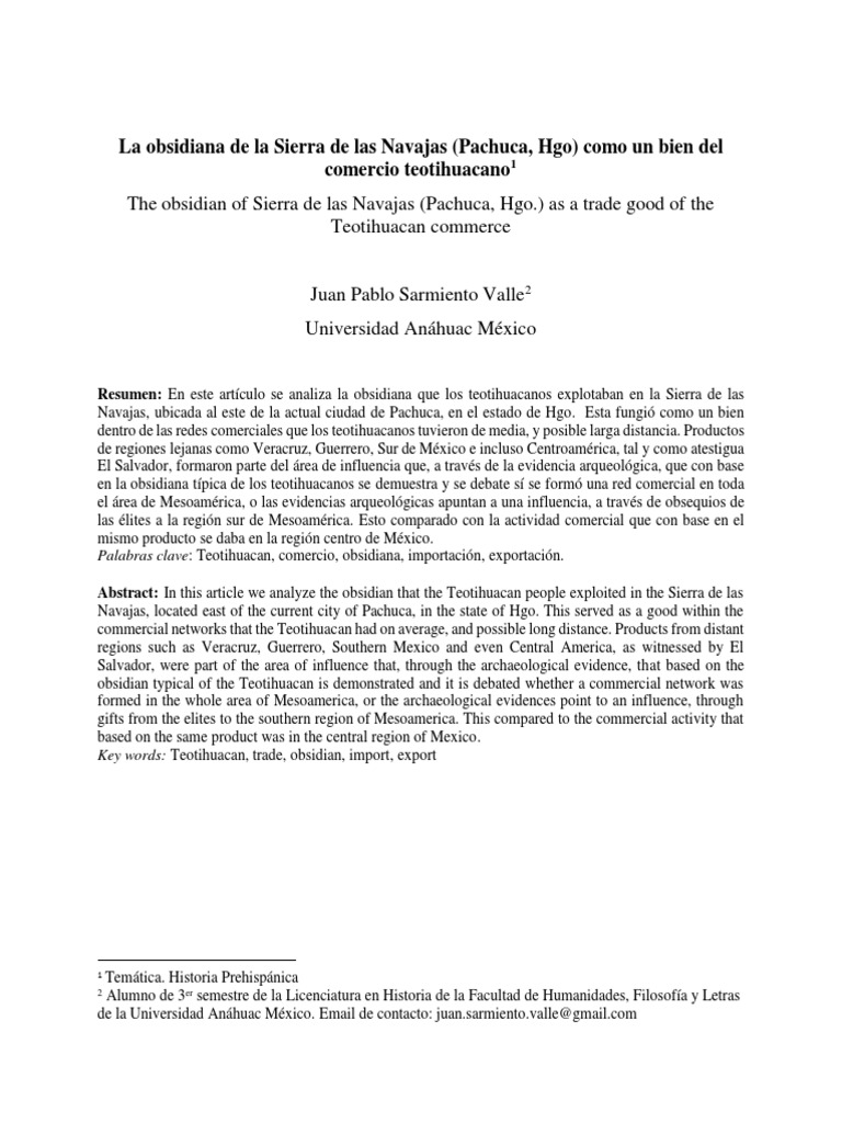 Obsidiana de la Sierra de las Navajas en Teotihuacan | PDF ...