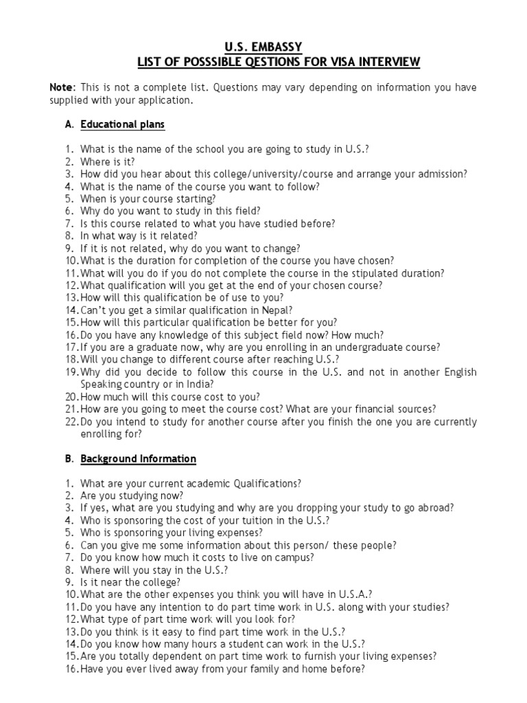 Visa Interview Questions | PDF | University And College Admission ...