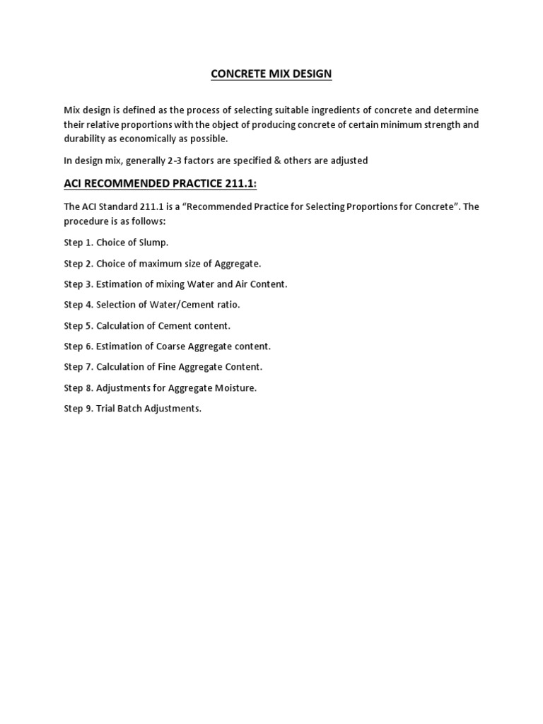 ACI 211.1 - Mix Deisgn of Concrete | PDF | Composite Material | Concrete
