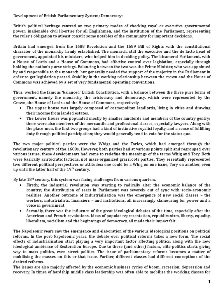 Evolution of British Parliamentary Democracy | PDF | Political Parties ...