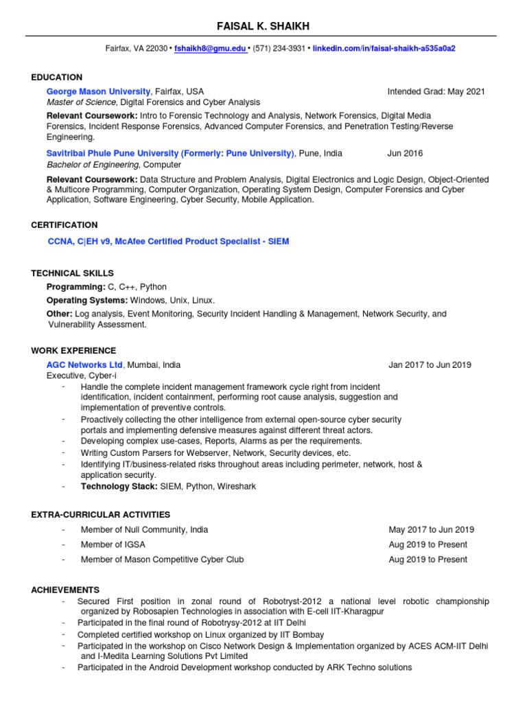 Resume Faisal Shaikh | Download Free PDF | Computer Security | Security