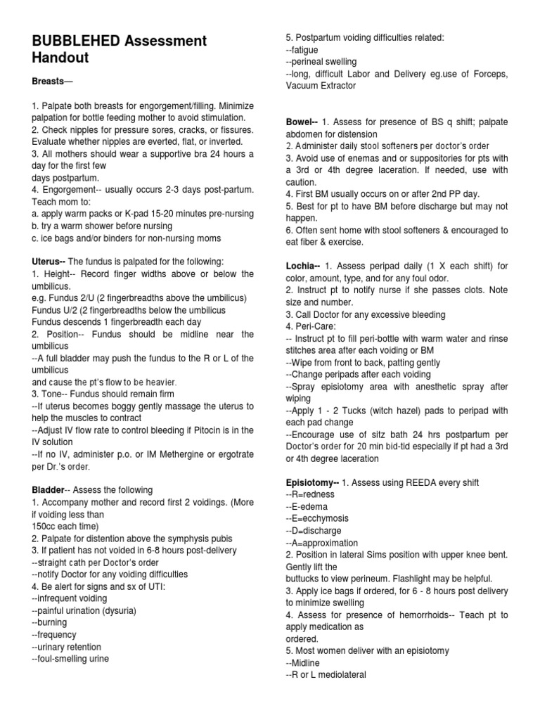BUBBLEHED Assessment Handout | PDF | Clinical Medicine | Medical ...