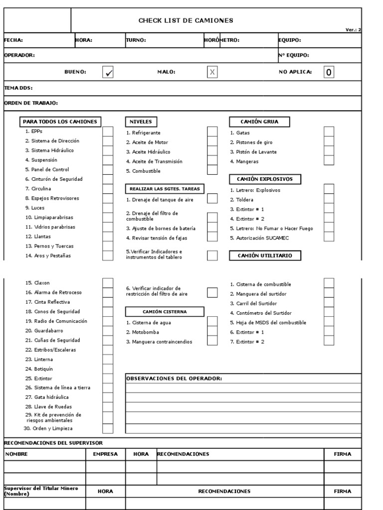 Check List de Camiones V2 | PDF | Vehículos