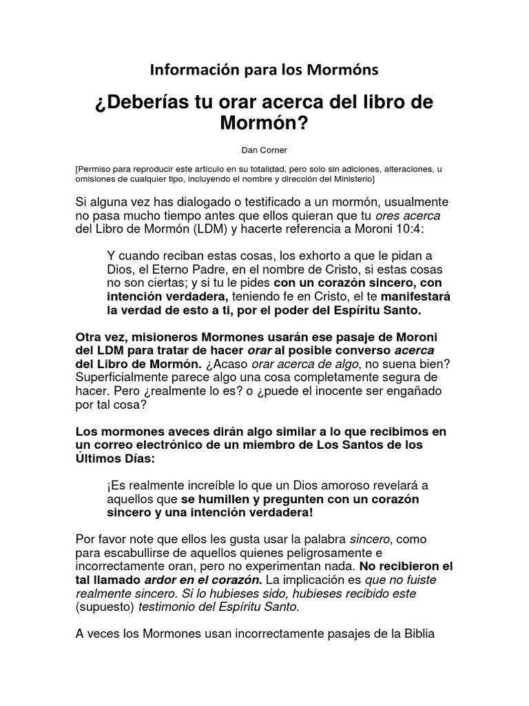 Orar sobre el Libro de Mormón: Peligros | PDF | Libro de Mormón | Oración