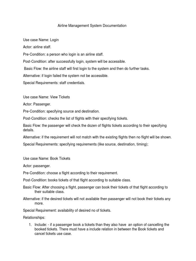 Airline Management System Documentation | PDF | Use Case | Airlines
