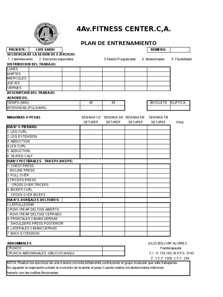 Formato Rutina en 1 Hoja Carta | PDF
