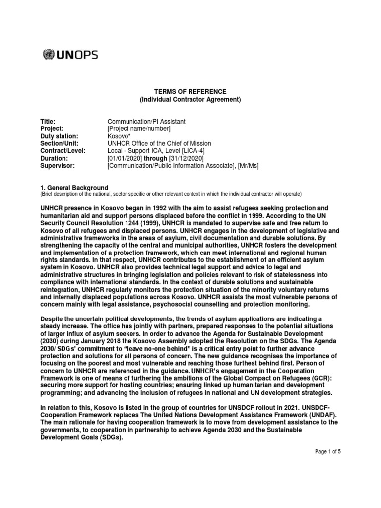 UNHCR Communication/PI Assistant Terms | PDF | United Nations High ...