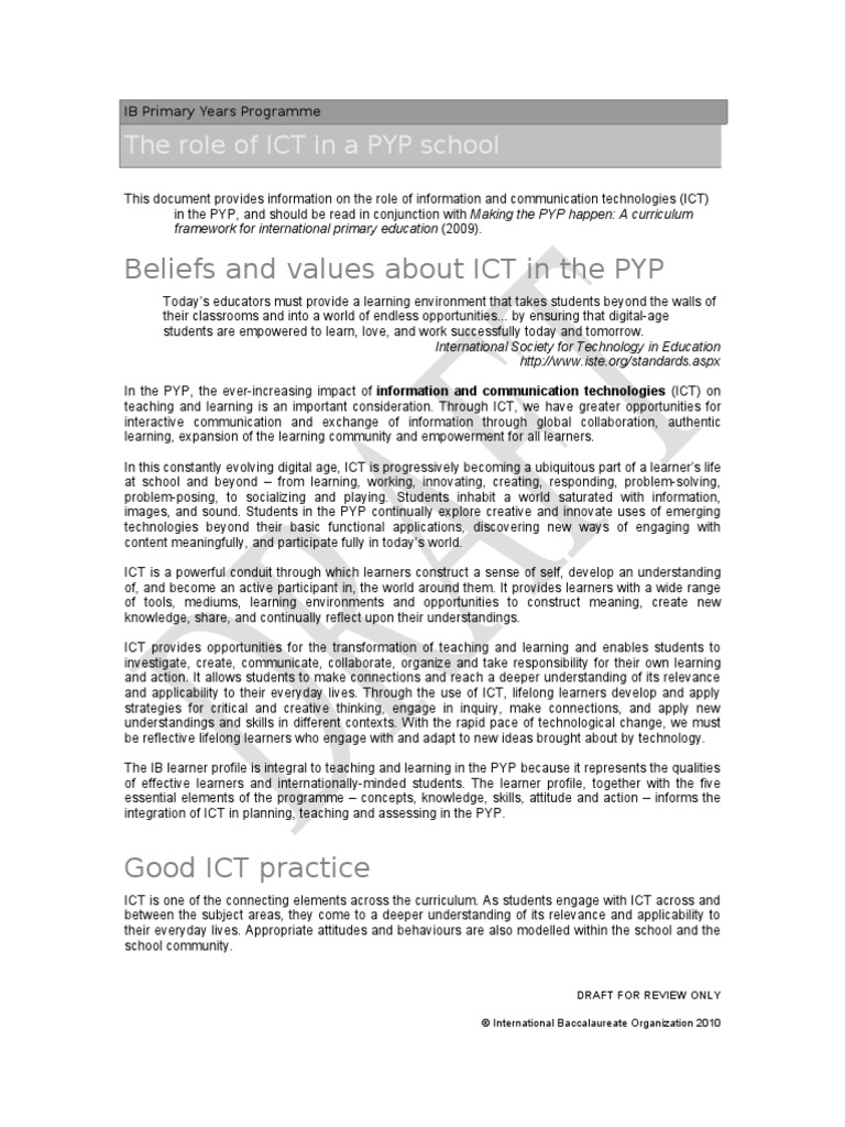 Beliefs and Values About ICT in The PYP | PDF | Educational Technology | Collaboration
