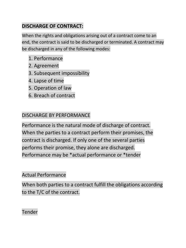 Discharge of Contract | PDF | Damages | Law Of Agency