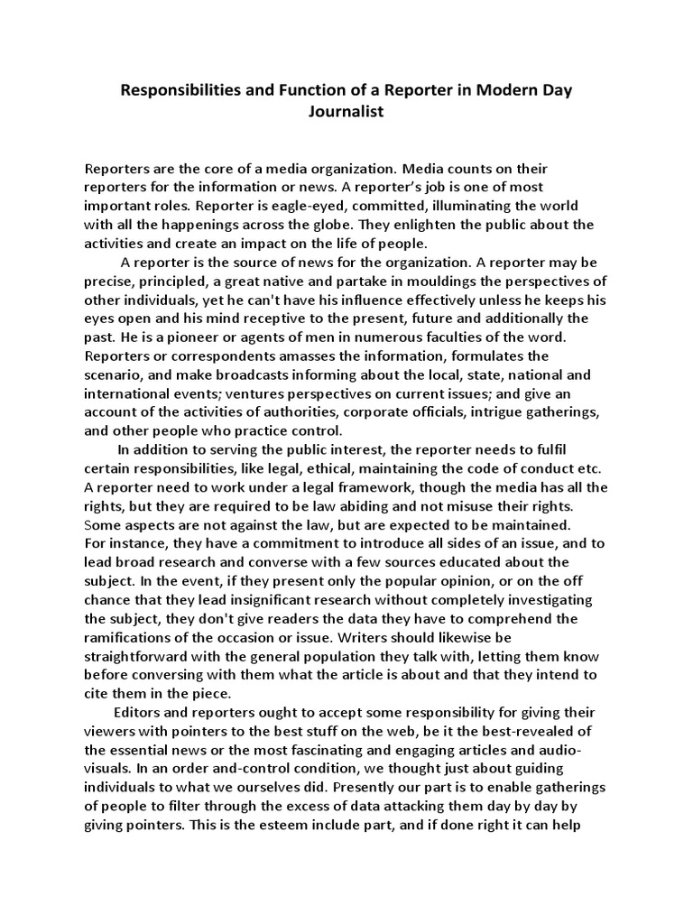 Responsibilities of A Journalist | PDF | Journalism | News
