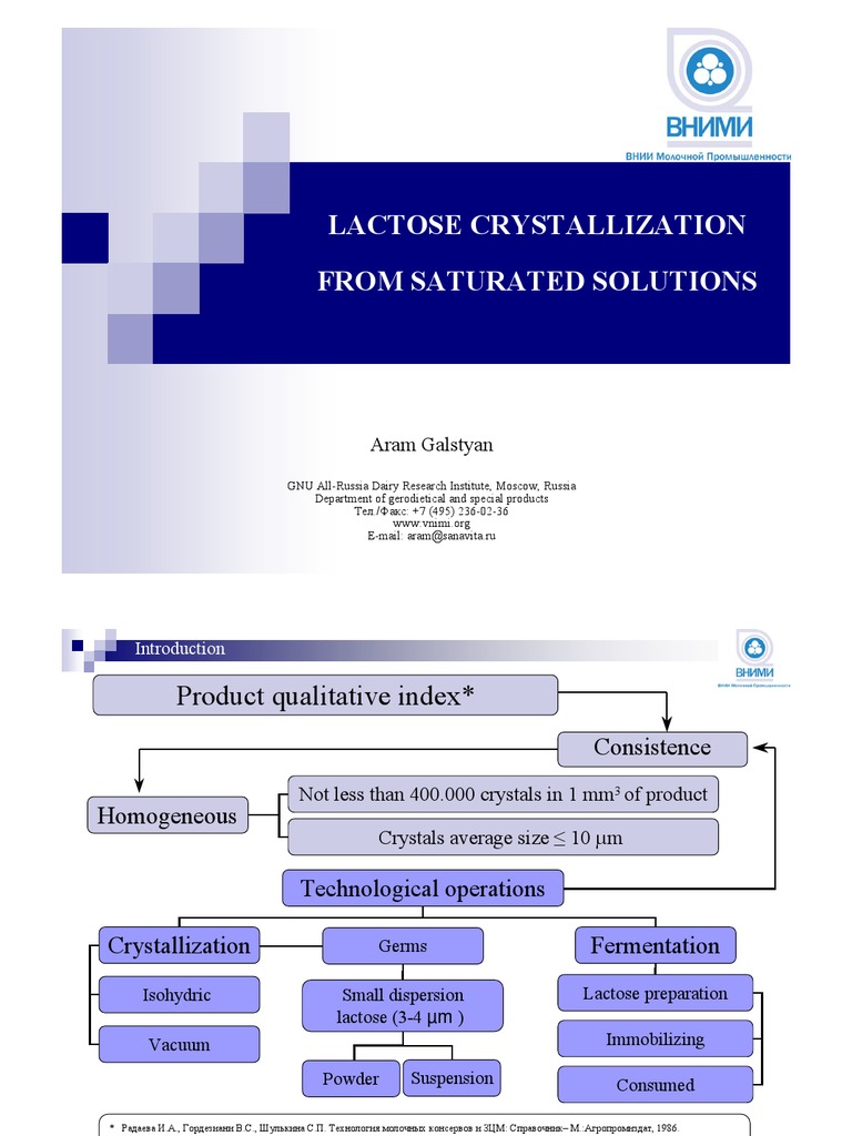 Lactose Crystallization From Saturated Solutions: Aram Galstyan | PDF ...