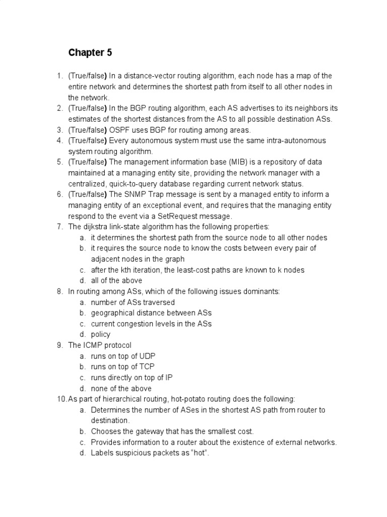 Chapter5 6 MC TF Questions | PDF | Routing | Ethernet
