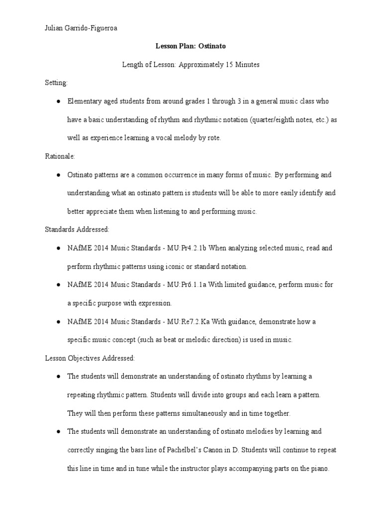 Ostinato Lesson Plan PDF | PDF | Pachelbel's Canon | Rhythm