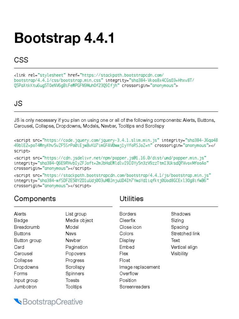 Bootstrap Cheat Sheet v441 en | PDF | Graphic Design | Written ...