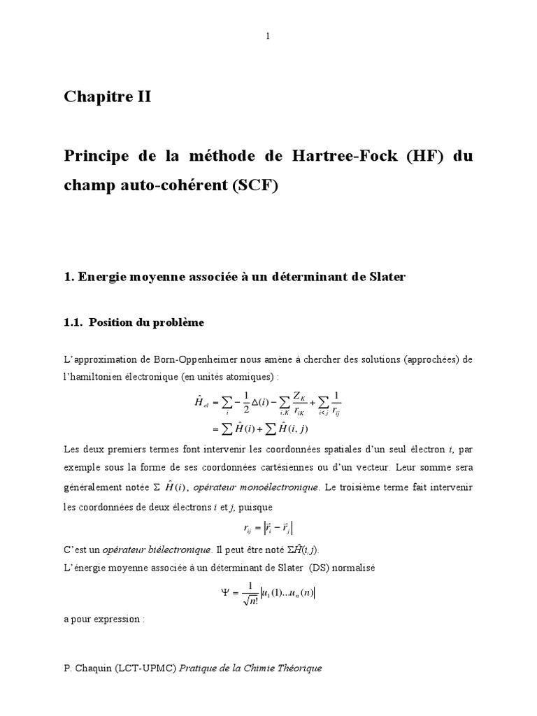 Méthode Hartree-Fock et Déterminants de Slater | PDF | Orbitale ...