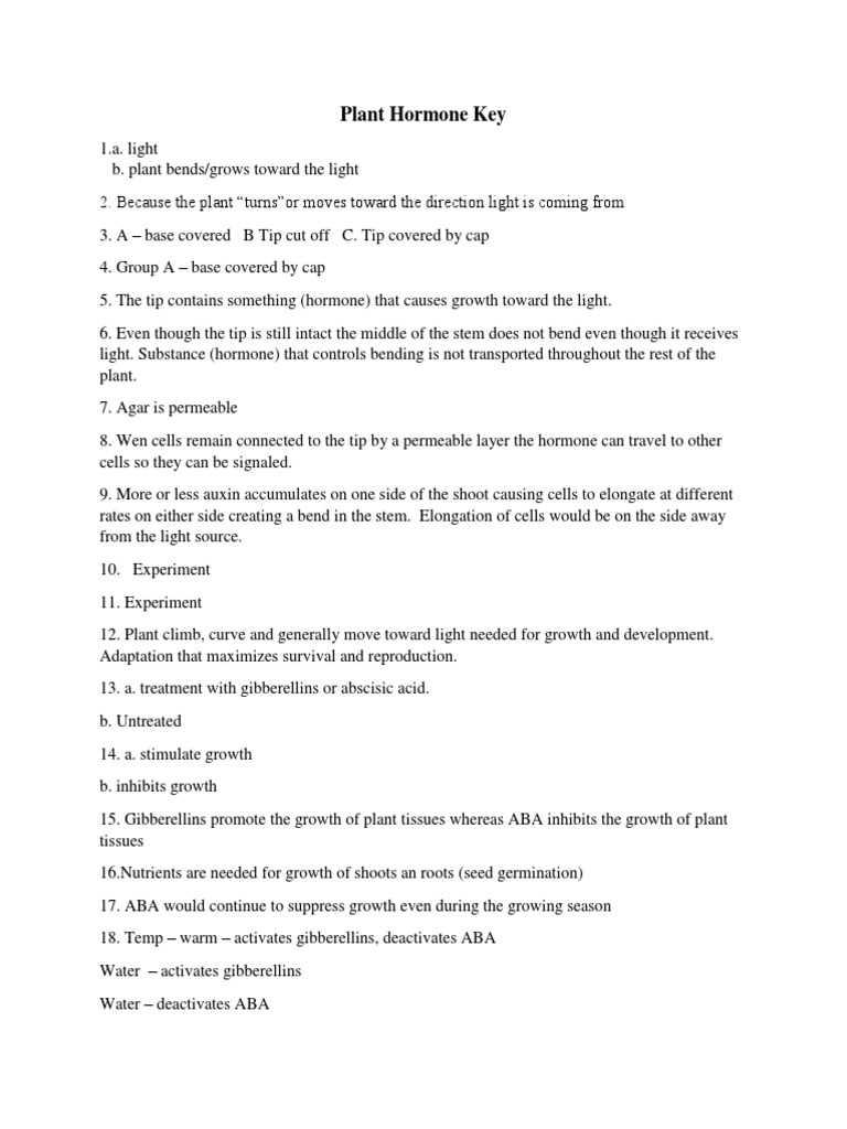 Plant Hormones - Answers | PDF | Plant Hormone | Molecular Biology