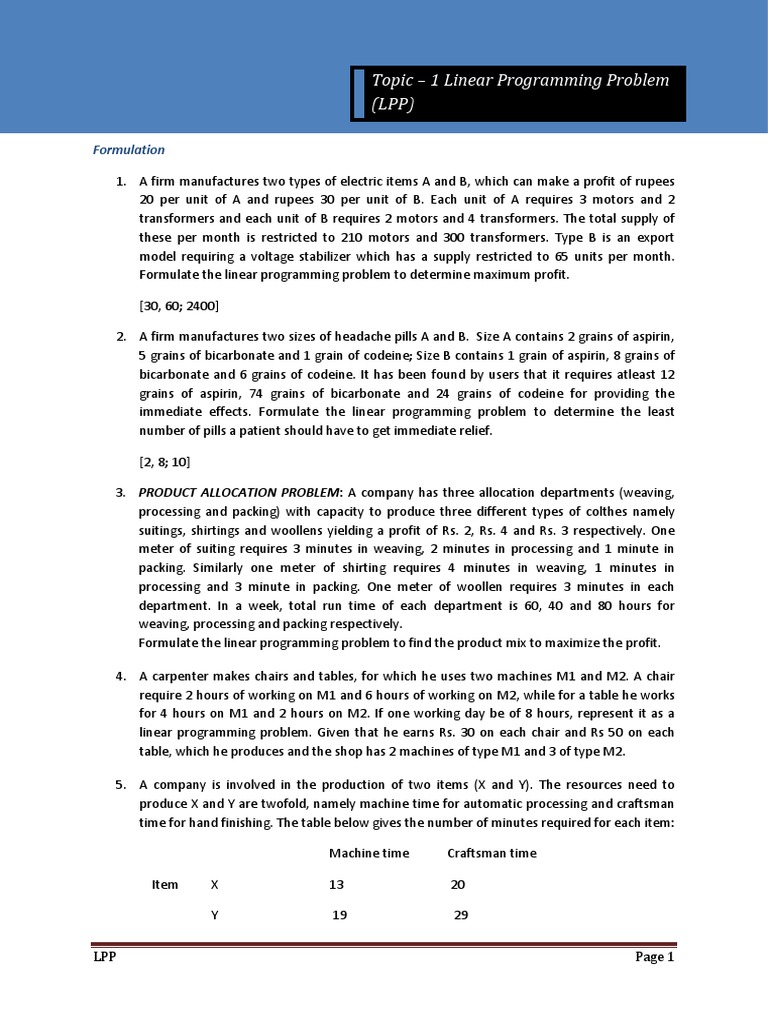 OPERATIONS RESEARCH Assignment 1 Formulation of LPP | PDF | Fertilizer ...